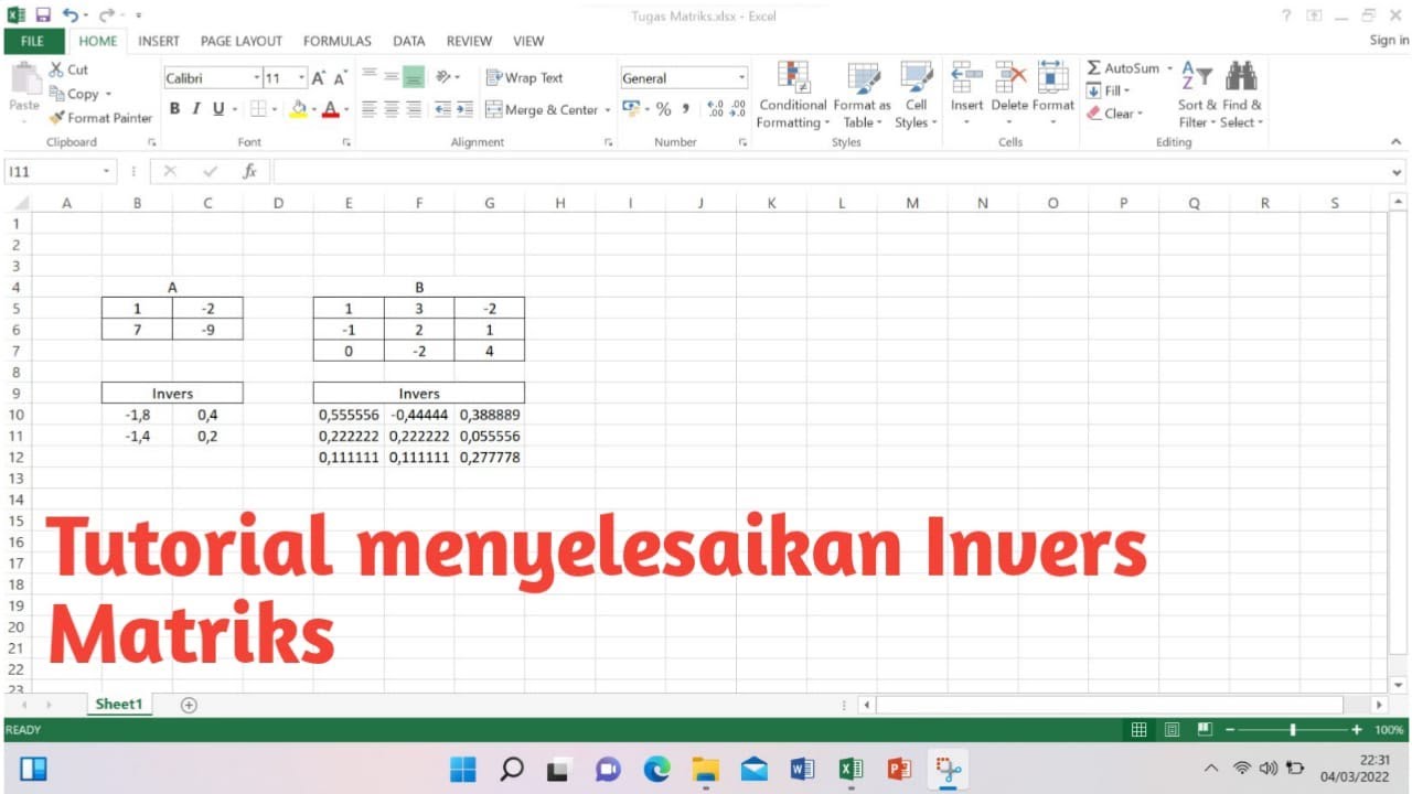 Tutorial Menyelesaikan Invers Matriks - YouTube
