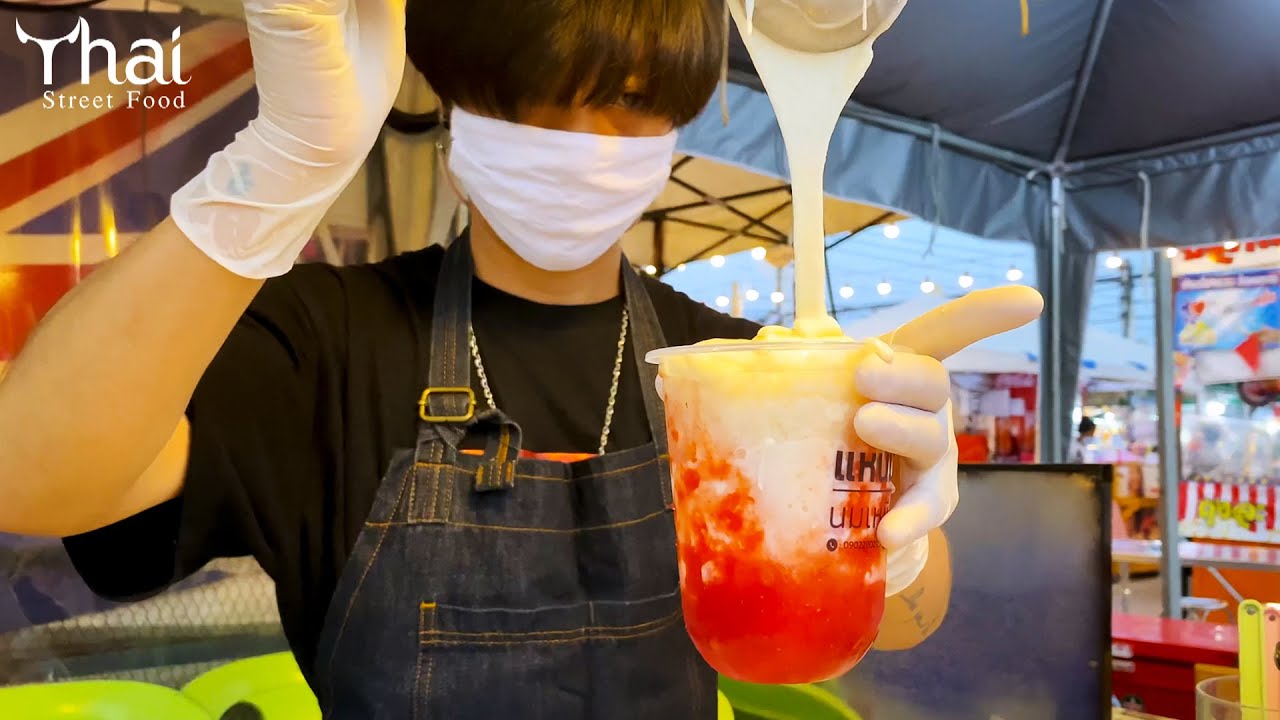 Sticky Milk Strawberry Mozzarella Cheese | Street Drink | Thai Street ...