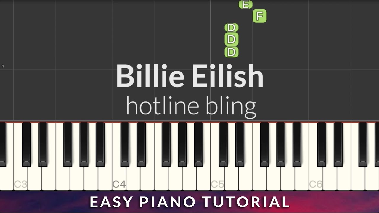 Billie Eilish - hotline bling EASY Piano Tutorial + Lyrics - YouTube