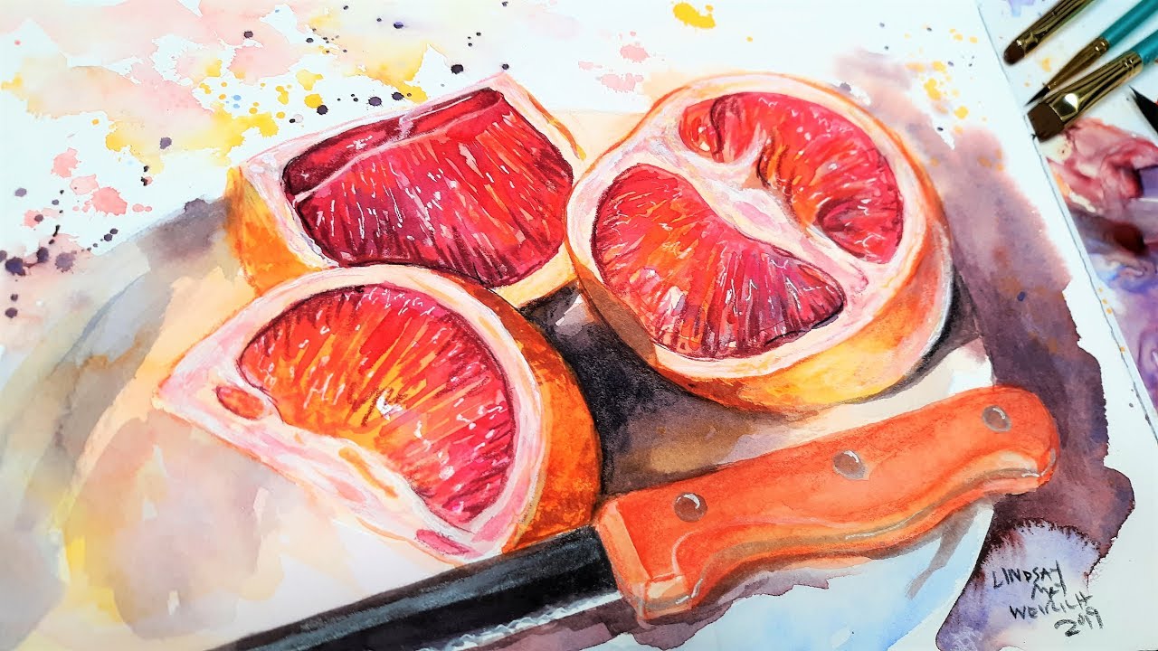 Loose & Juicy Grapefruit in Watercolor Real-Time Tutorial - YouTube