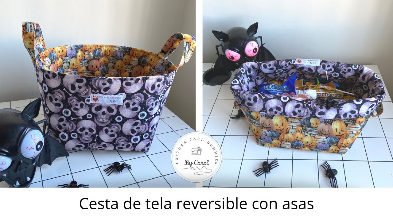 Tutorial costura: ¿Cómo hacer una cesta de tela reversible con asas? Muy fácil - YouTube