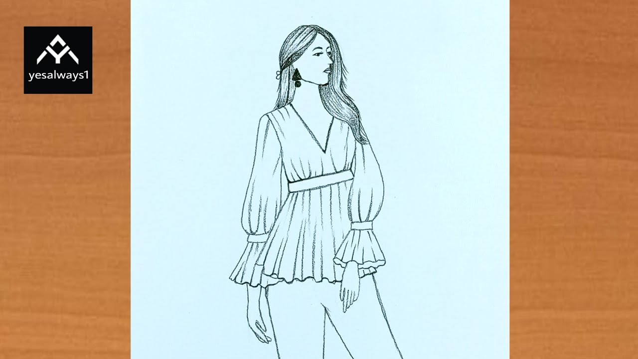 how to draw a girl jeans top || Girl drawing step by step || pencil ...