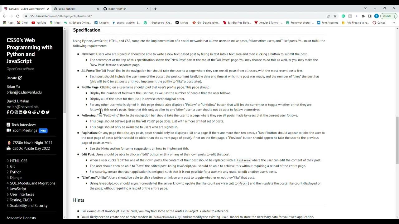 Network - CS50 Web Project by Ayush Mehta - YouTube