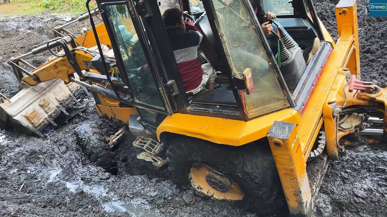 Massive Damage-Part 1-Mountain Road Repairing with JCB Backhoe - YouTube