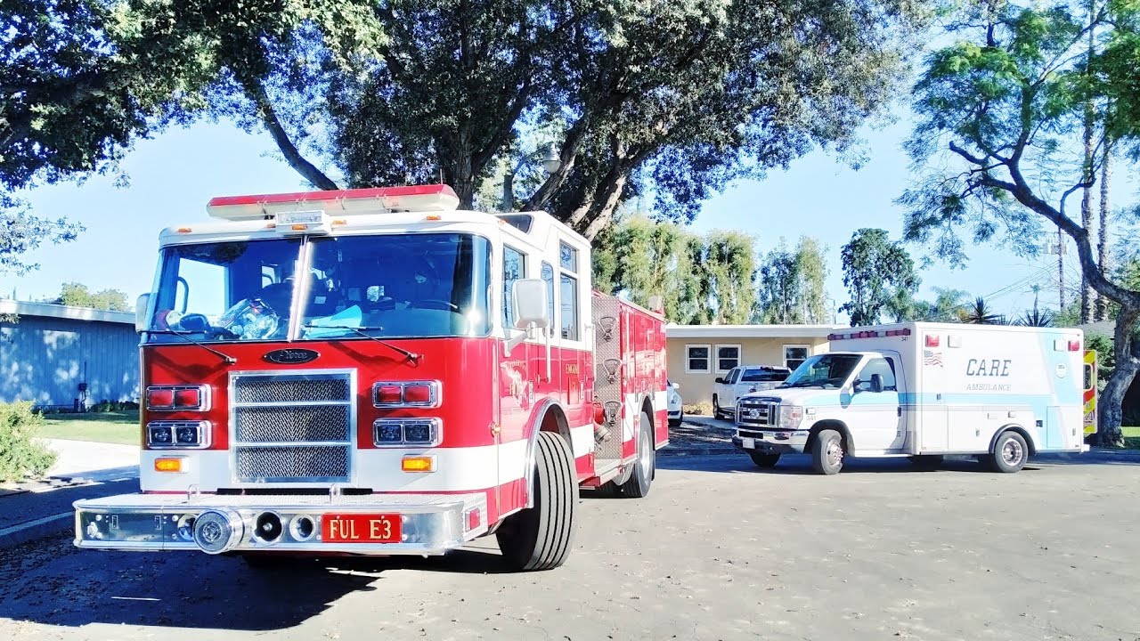 Fullerton Fire Department Engine 3 Leaving & Care Ambulance Service 341 ...