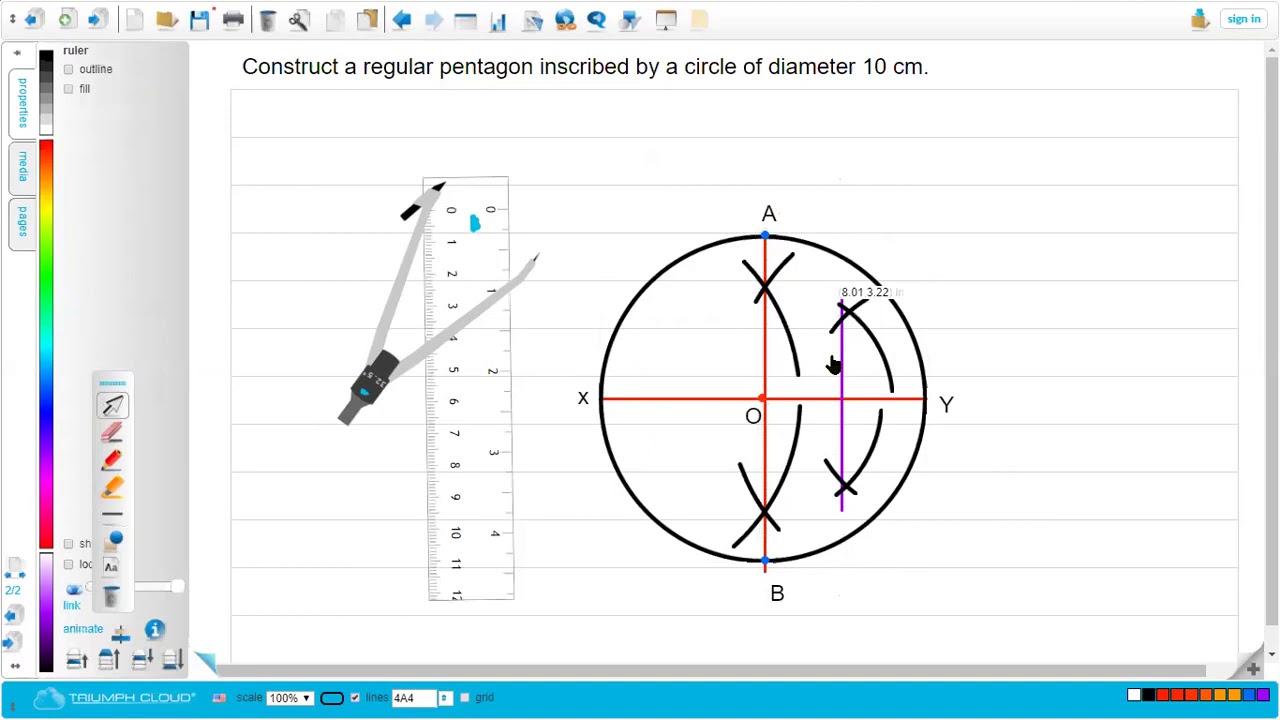 Construct a regular pentagon inscribed by a circle of given diameter ...