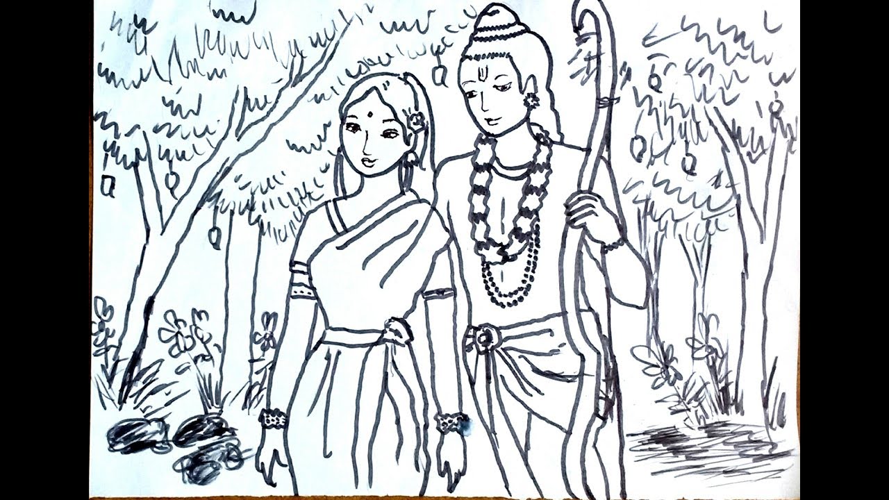 How to Draw scenery Lord Sri Rama and Sita step by step | sri ram ...