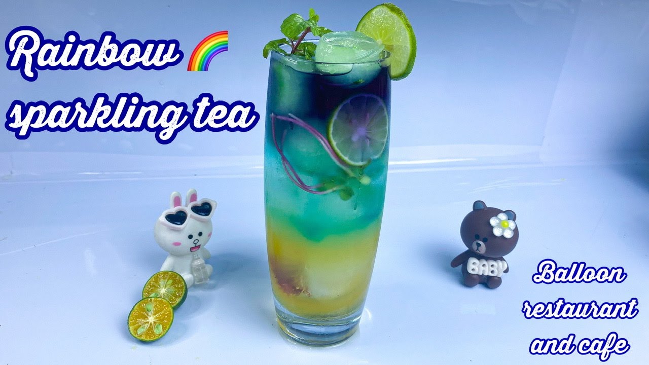 Rainbow sparkling tea recipe by balloon restaurant and cafe - YouTube