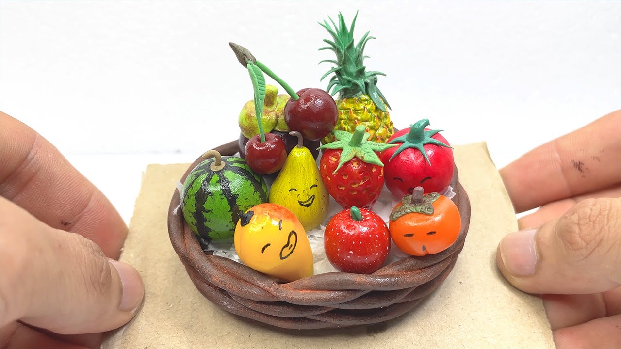 DIY 🍉Watermelon Game Miniature Fruit Basket 🍉 Polymer Clay Tutorial - YouTube