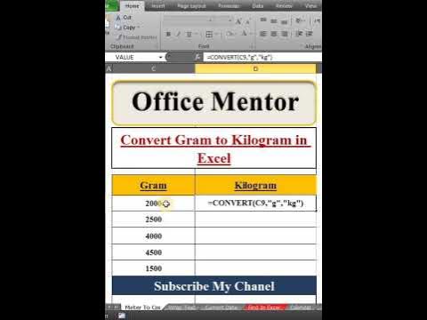 Convert Gram to KiloGram in Excel|How to Convrt Gram to kilogram using ...