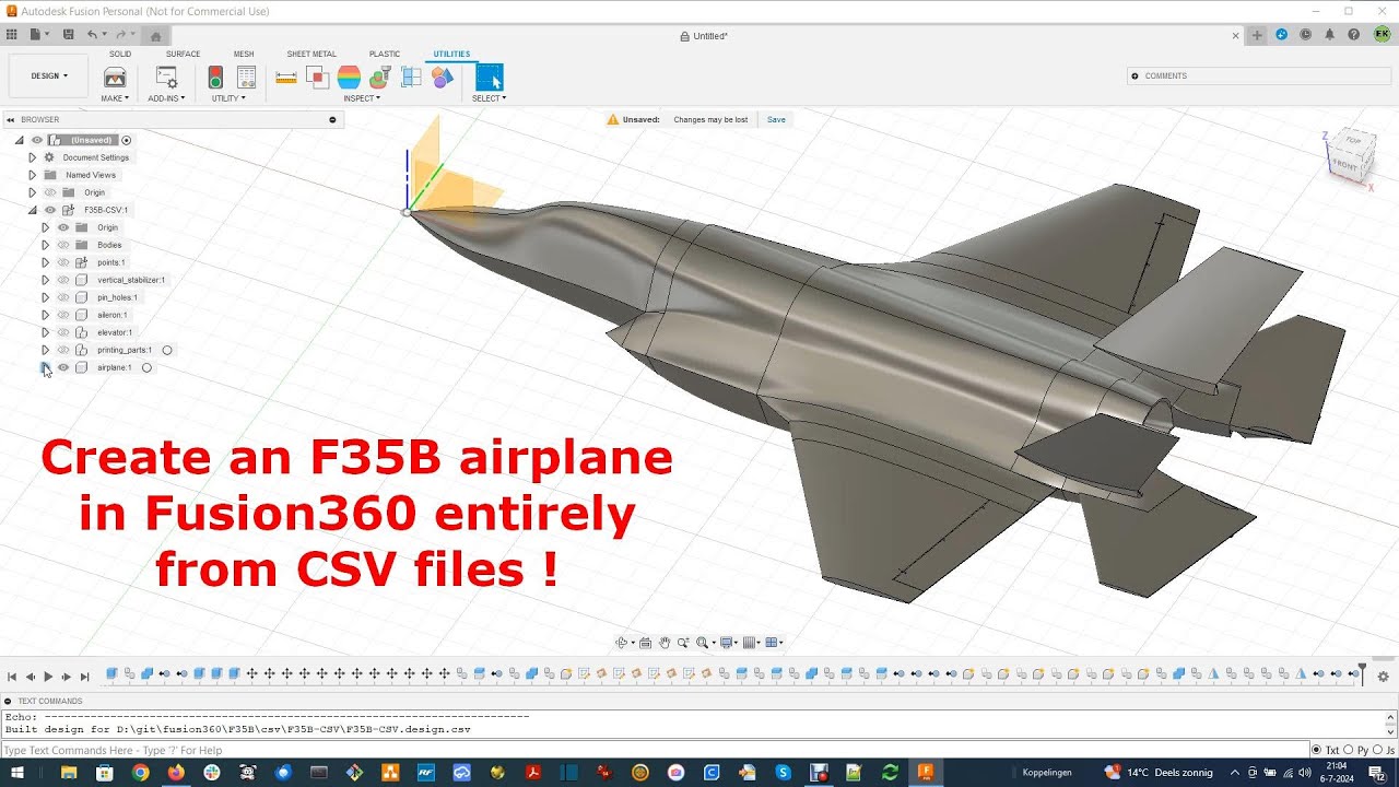 Create an F35B airplane in Fusion 360 entirely from CSV files! - YouTube