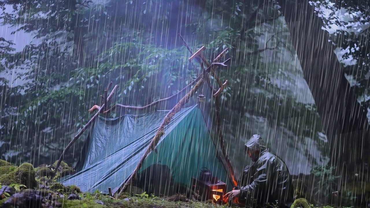 Surviving a Thunderstorm ALONE in Rain Storm - YouTube