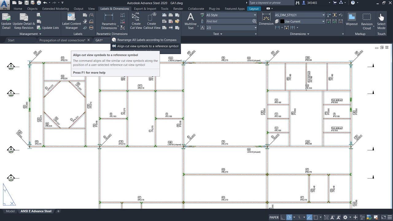 Advance Steel 2020: Align Cut View Symbols - YouTube