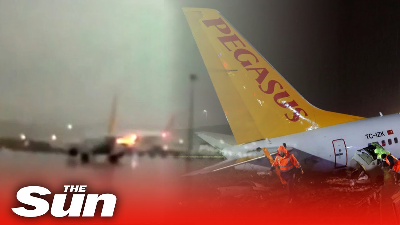 CCTV footage shows the moment a Pegasus Airline plane crashed in Turkey ...