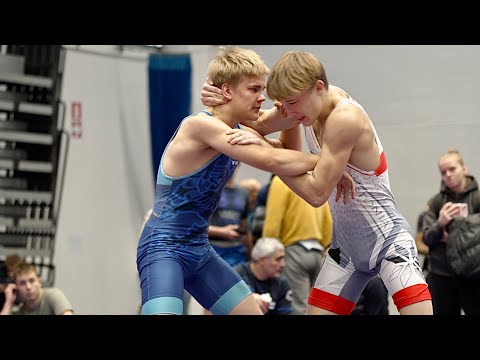 U15 Jan Pirk (EST) vs Tommi Juupaluoma (FIN) 68kg. Greco-roman boys youth wrestling. B-cam-man