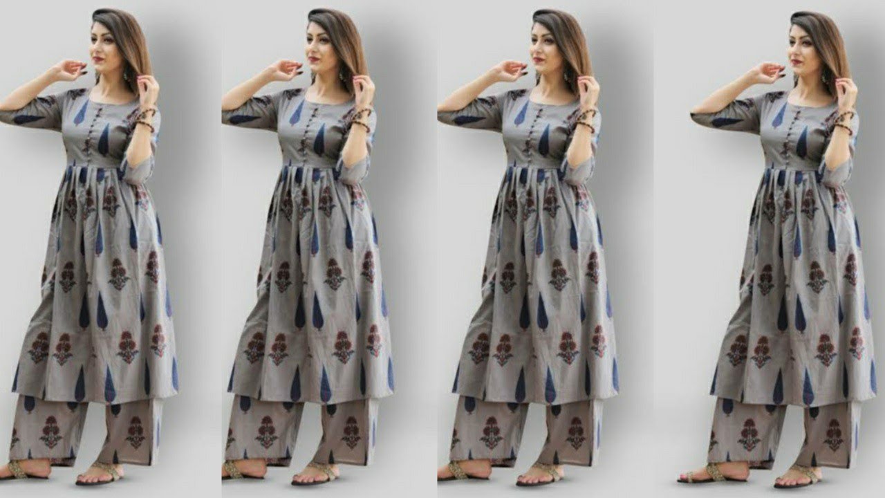 Daily wear Printed Plazo Suit with Frocks for Women Summer Frocks Suit ...