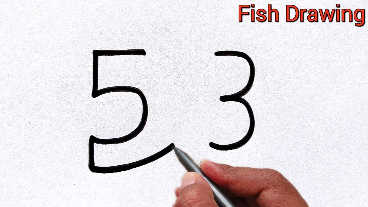 How to draw Fish From Number 53 | Beginners Fish Drawing | Number ...