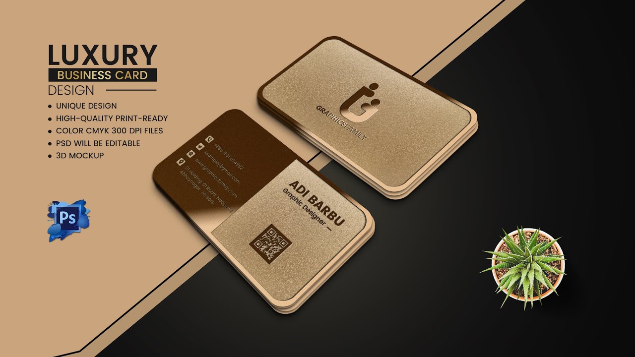 How to make a luxury golden business card design in Adobe Photoshop ...