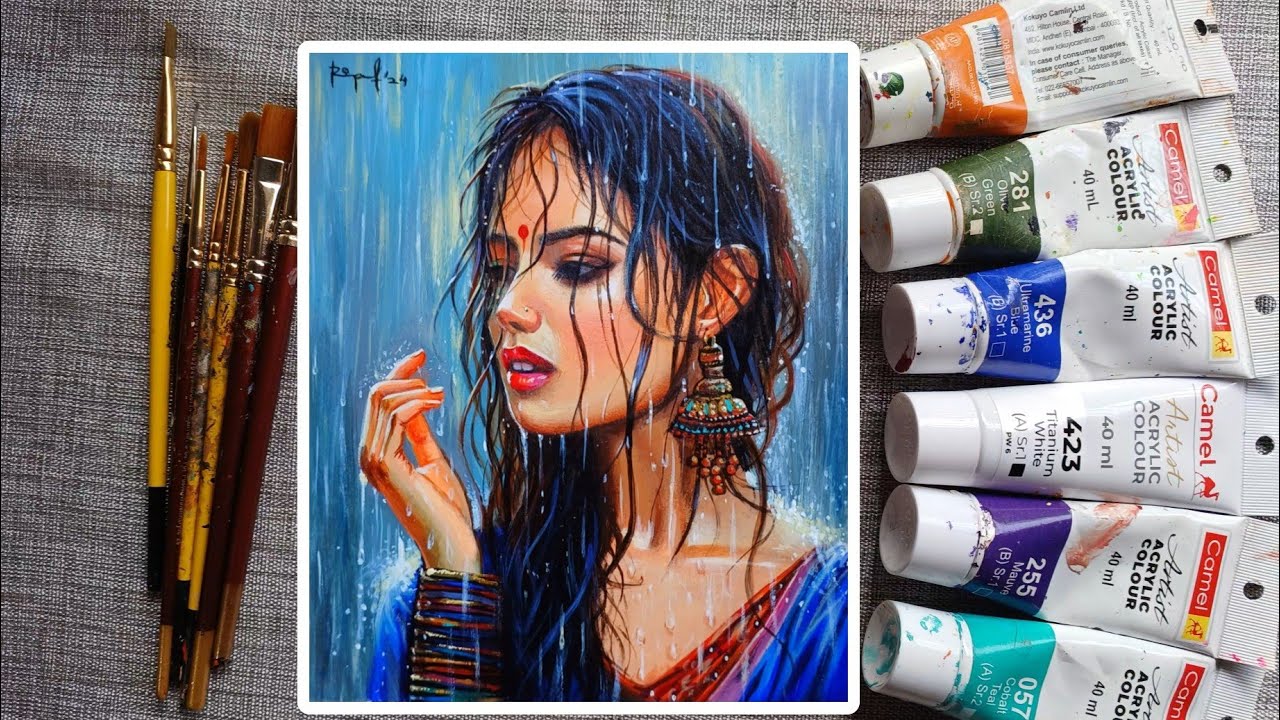 Girl in the Rain Painting | Acrylic Painting - YouTube