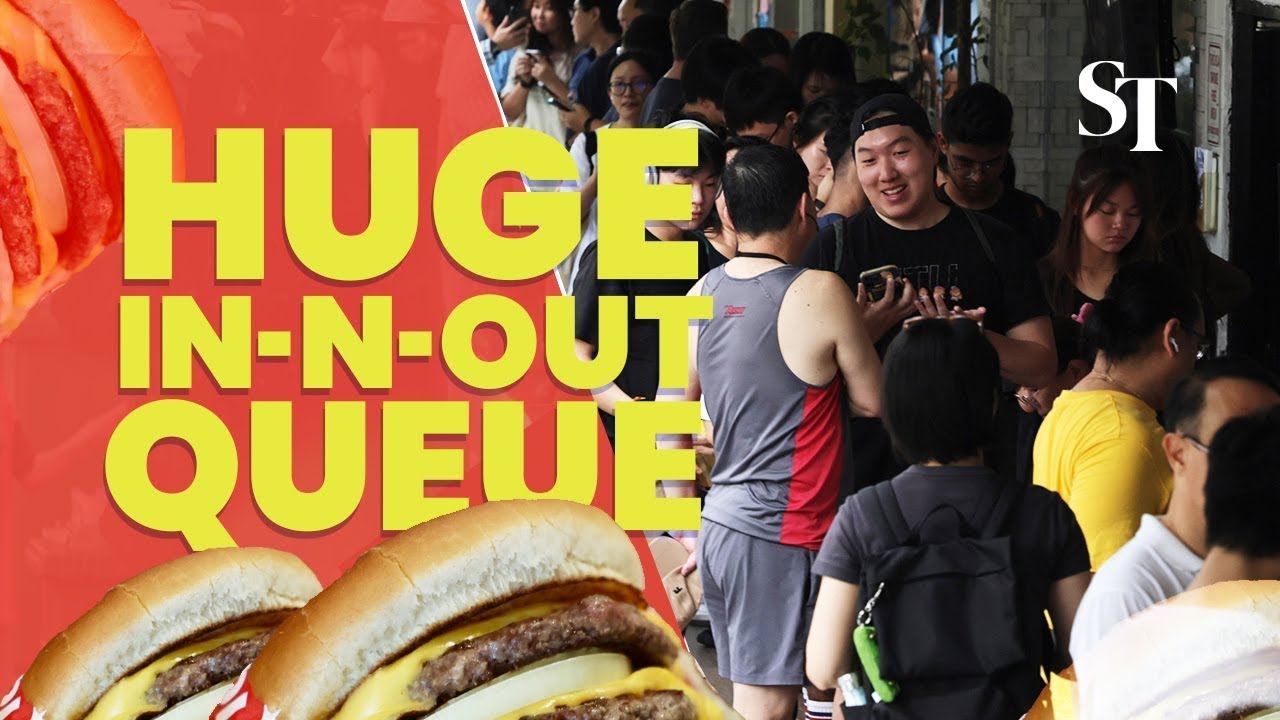 Burger fans queue up for In-N-Out burgers at Singapore pop-up - YouTube