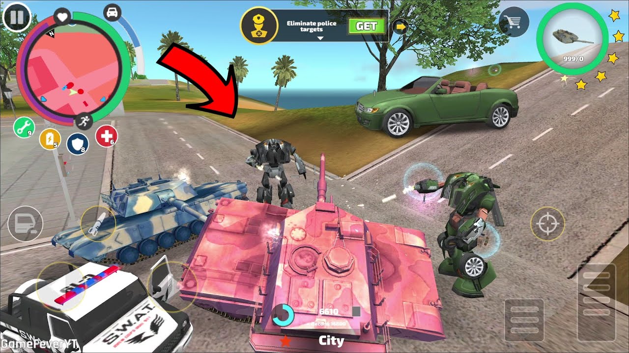 Rope Hero Vice Town (Pink Tank Fight Multiple Police Car Robot ...