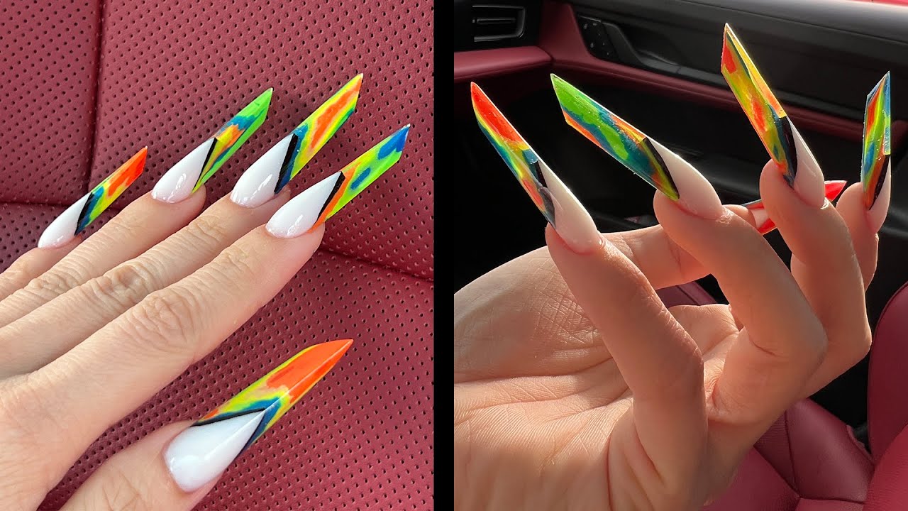 Color Spectrum nail art | Long Acrylic Nails with color design | New ...