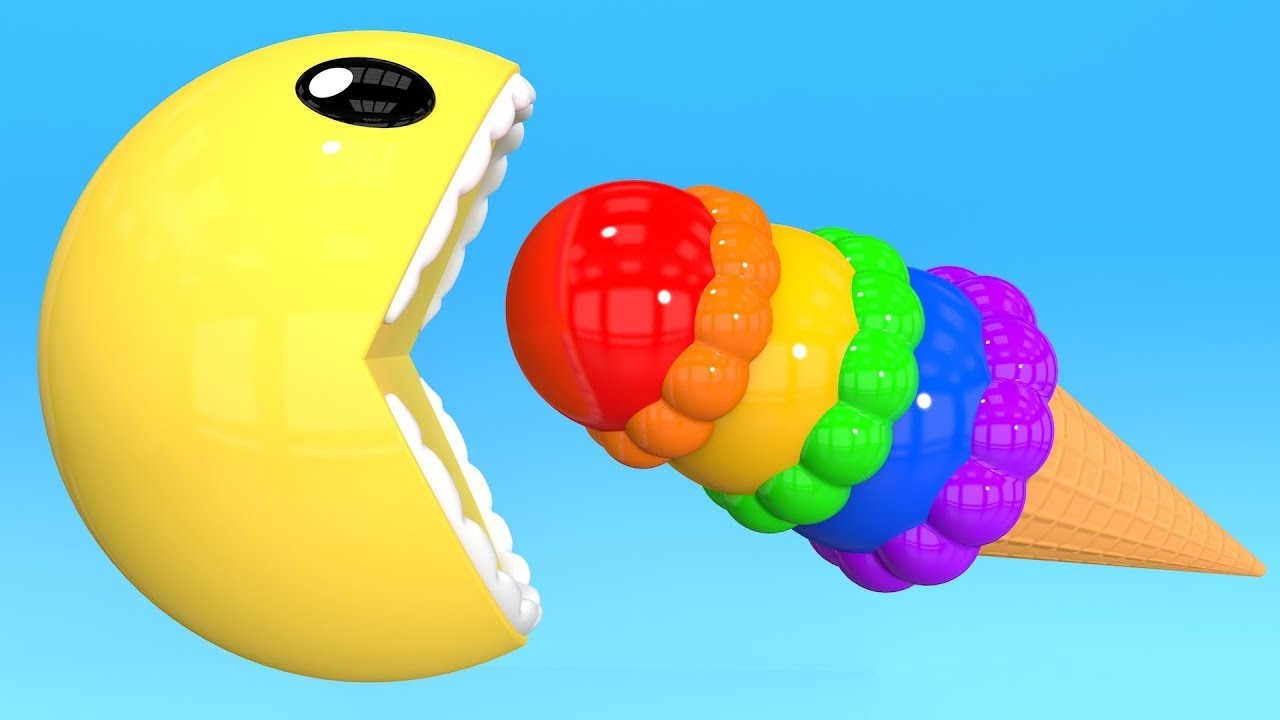 Learn Colors with 3D Pacman and Rainbow Ice Cream for kids - YouTube