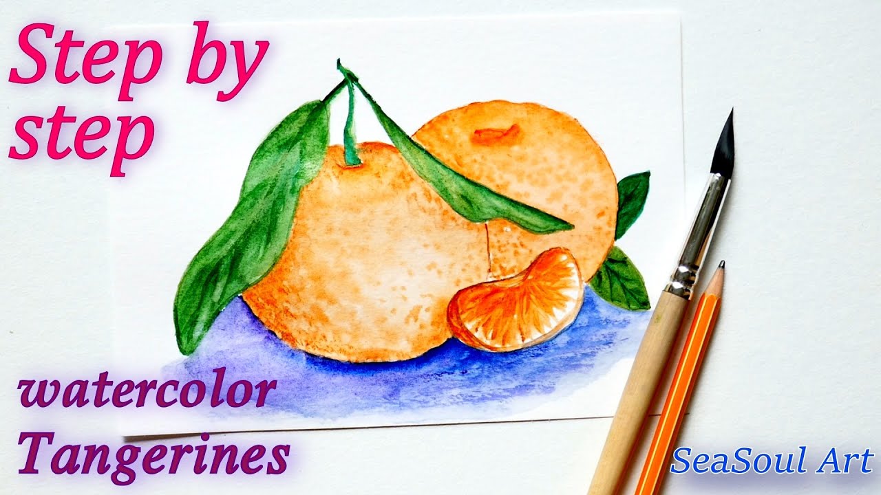 Tangerines Watercolor | Simple Painting Tutorial | Fruit Illustration ...