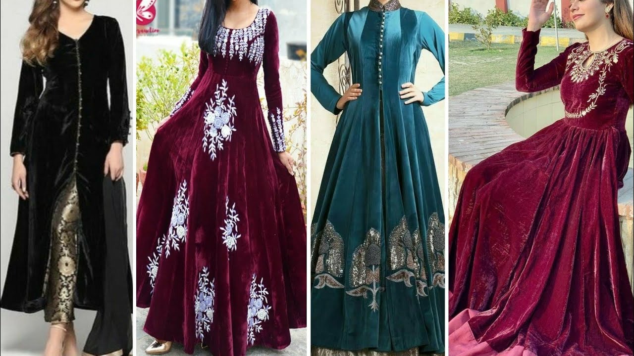 New Velvet Long Frock Dresses Designs. - YouTube