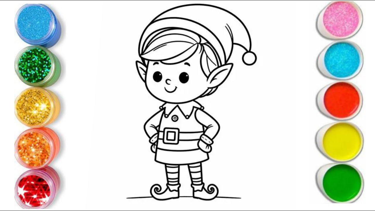 draw and colour Christmas Elf cartoon for kids / Easy Christmas Elf ...