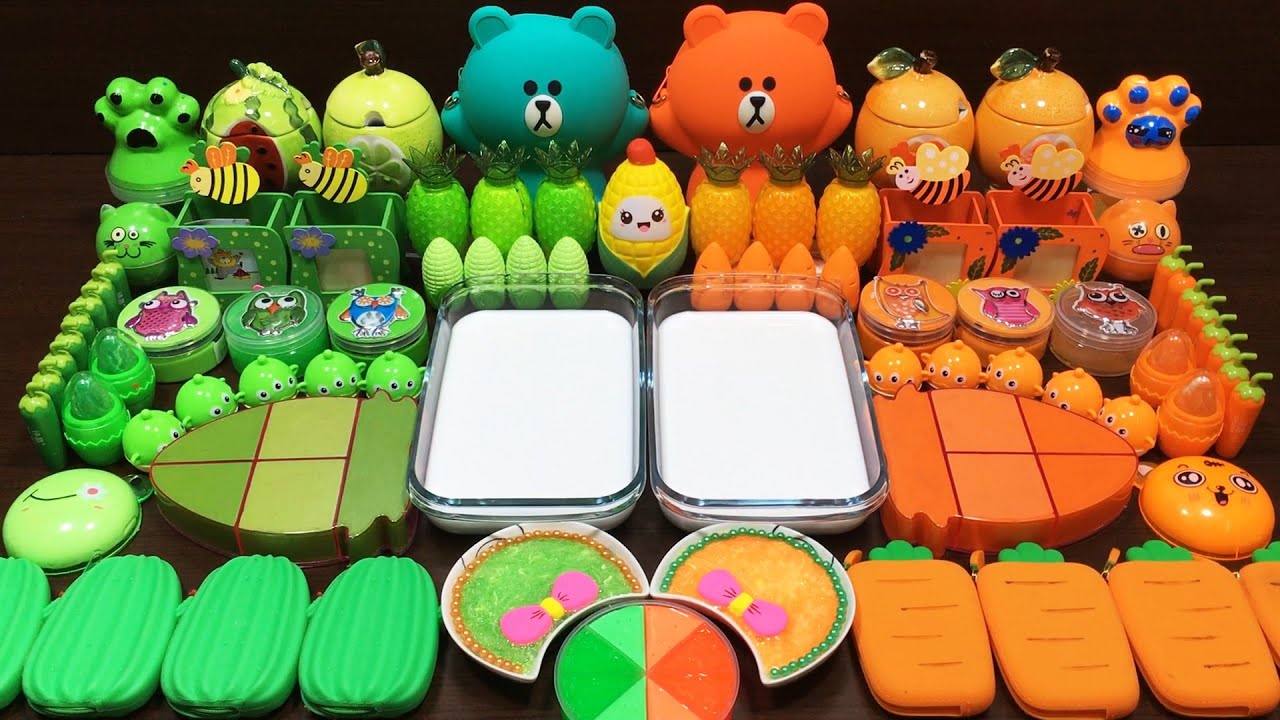 Green vs Orange | Mixing Too Many Things into Slime ASMR| Satisfying ...