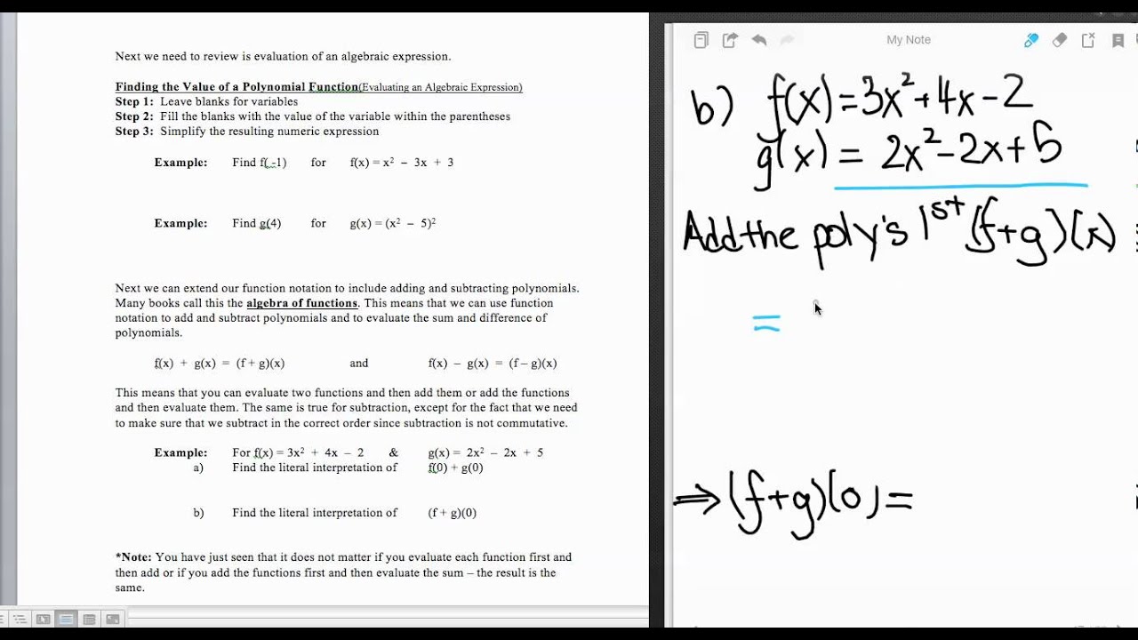 §7.1 con'd The Algebra of Functions -- Sum/Difference of Funcitons ...