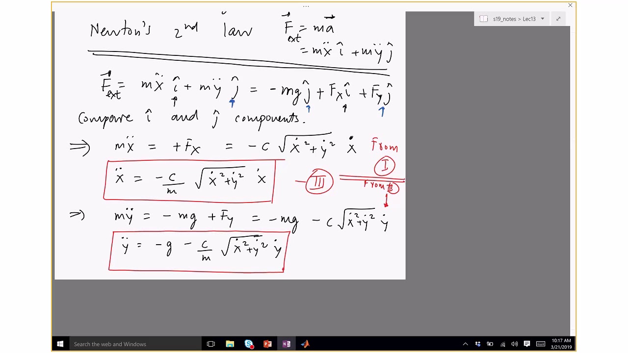 Robotics Lec13: Dynamics, Projectile motion with drag (Spring 2019 ...