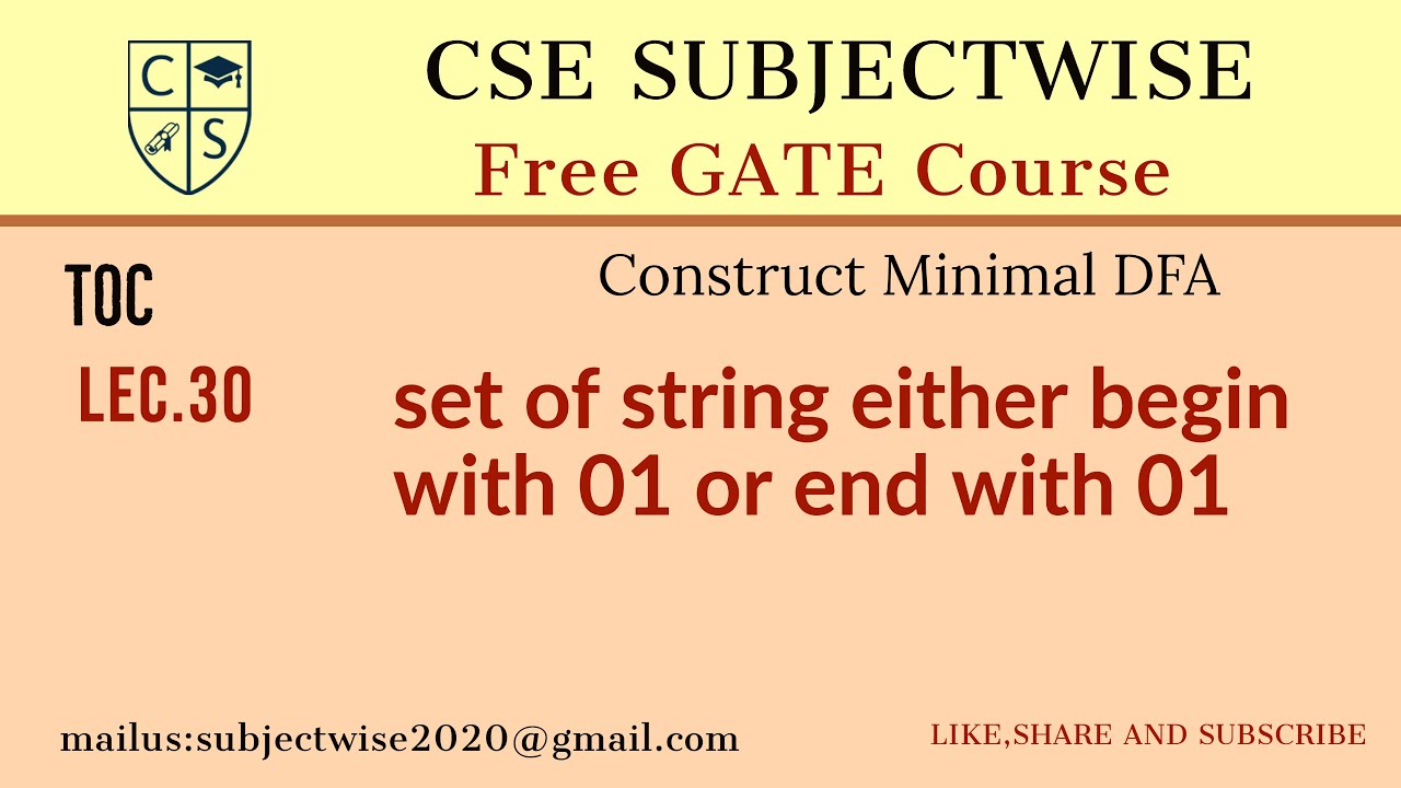 Lec 30 Start with 01 or End with 01||Minimal DFA - YouTube