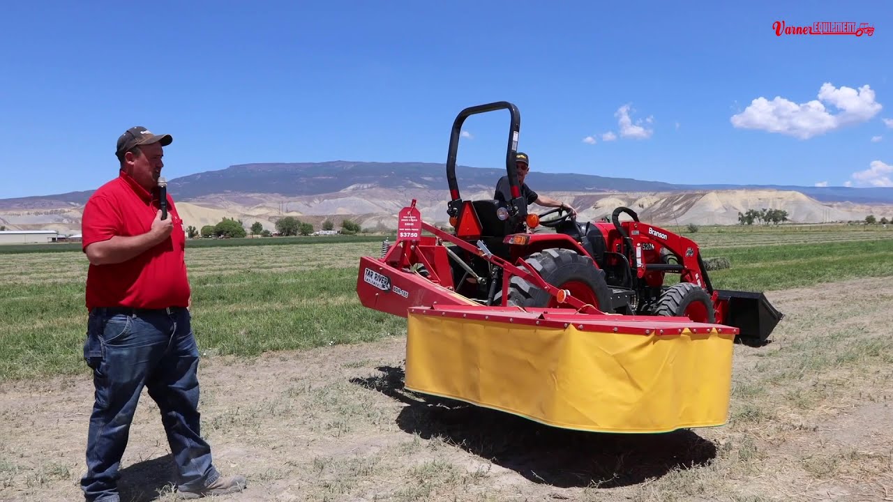 Branson 3520H Tractor Demo with Tar River 185 6' Drum Mower - YouTube