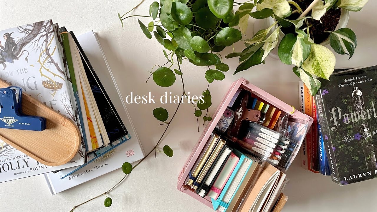 desk diaries ⋆౨ৎ˚ ˖ new books, stationery, and plants - YouTube