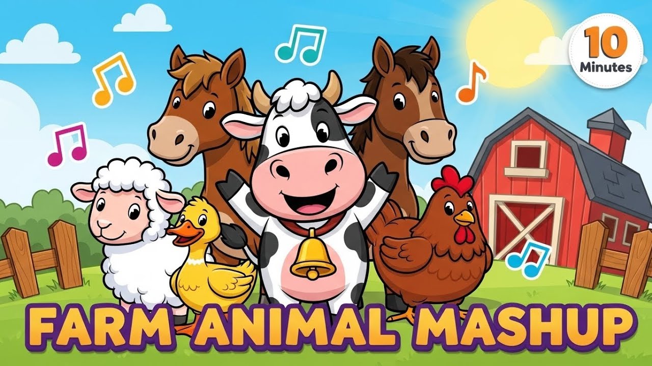 Farm Animal Sound 10 Minutes Mashup | Animal Sounds for Kids | Buzzy ...