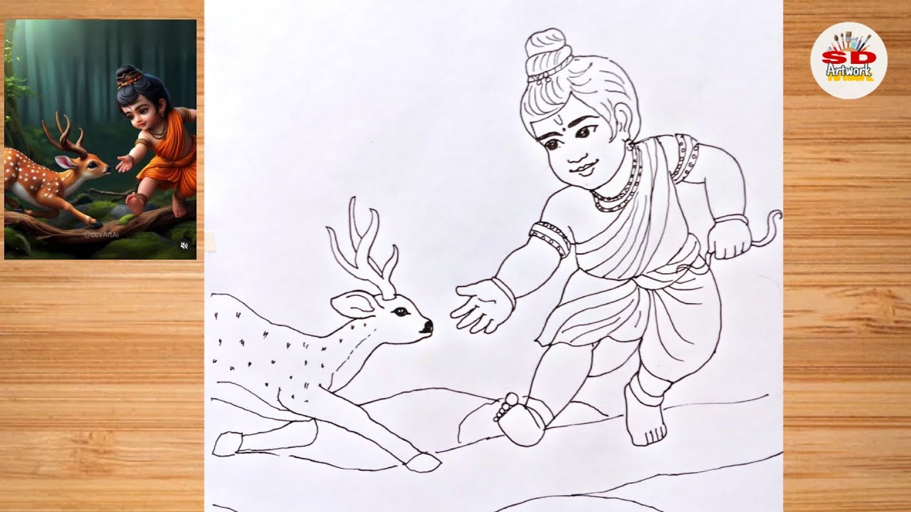 How to Draw Cute Ram and Deer / Easy Drawing of Lord Shree Ram Step by ...