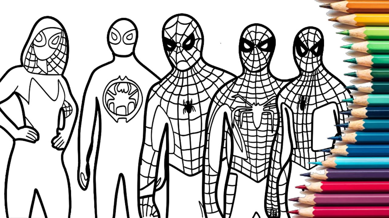 Spiderman Team Coloring Page | Mega Spiderman Coloring Book - YouTube