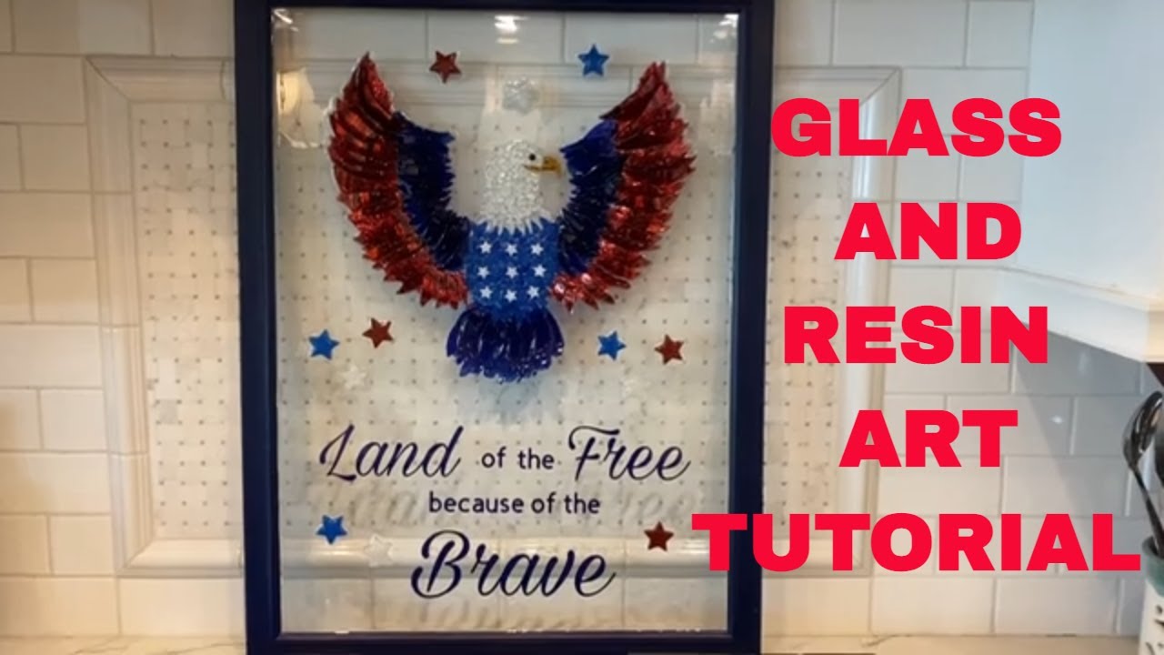 # 186 EPOXY RESIN WINDOW, BROKEN GLASS ART, EAGLE, PATRIOTIC, 4TH OF ...