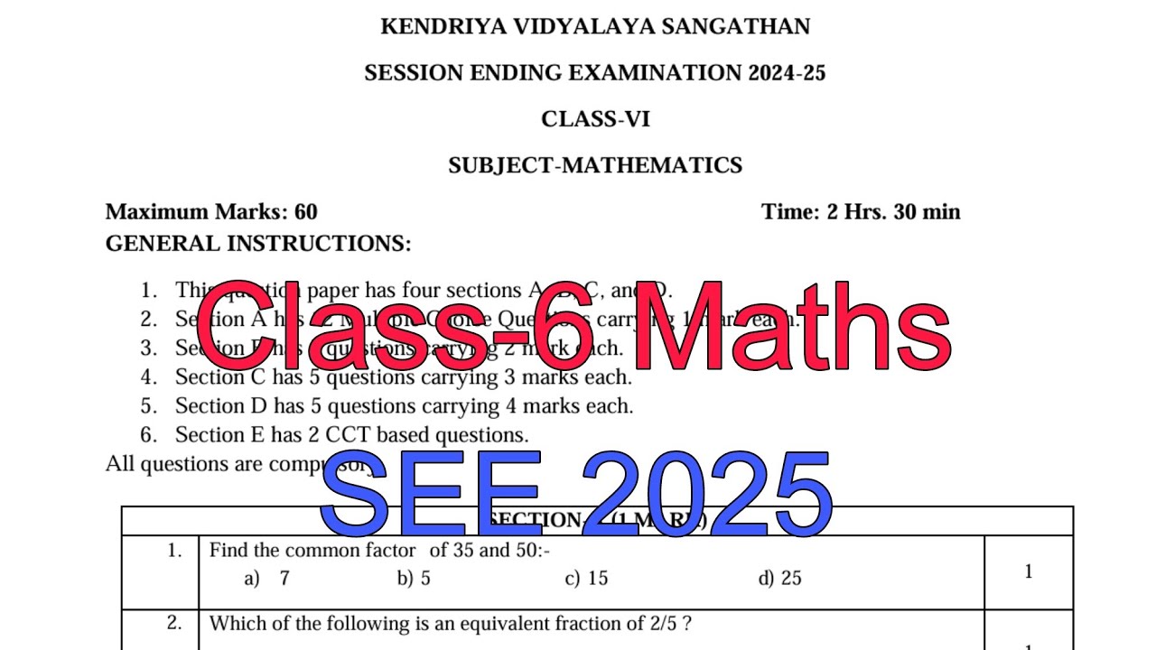 (Paper-2) Class-6 Maths / Annual Exam Question Paper / Session 2024-25 ...