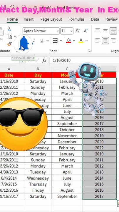 Extract Day Month Year From Date in Excel #exceltips #microsoftexcel #excel - YouTube