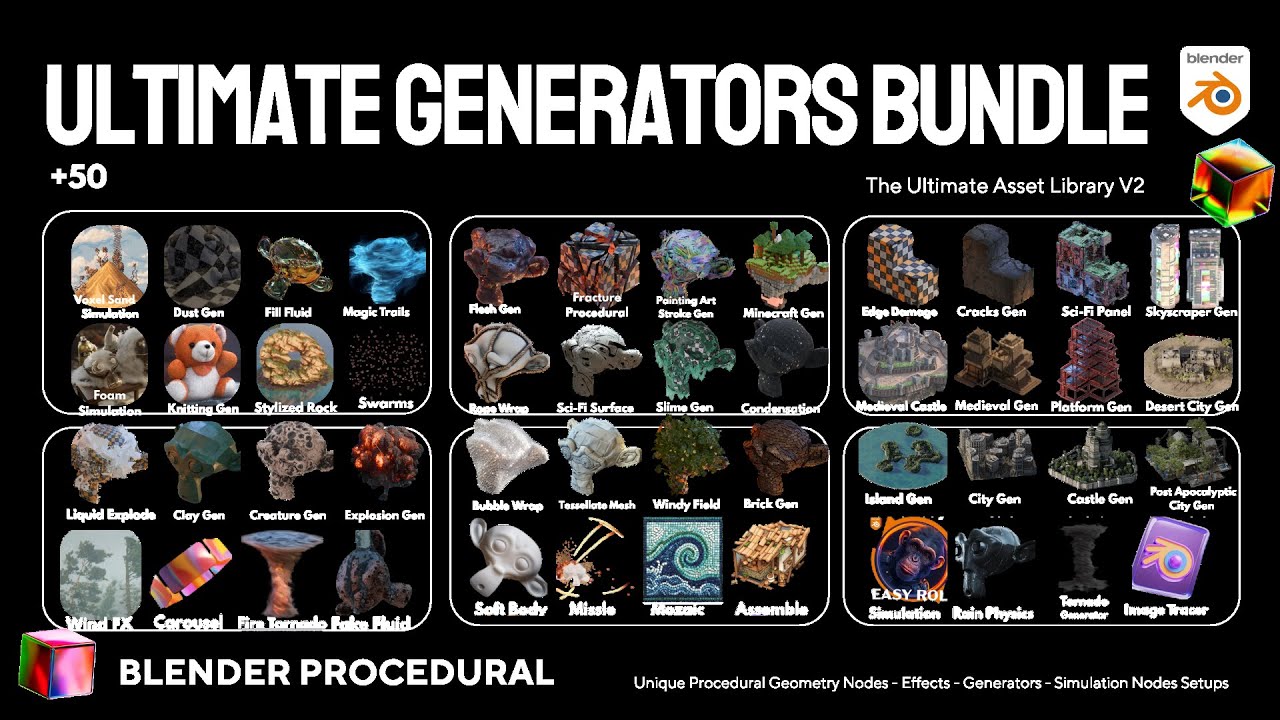 🔥+50 Ultimate Generators Bundle V2 | 50+ Procedural Geometry Nodes ...