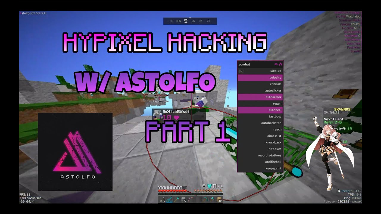 Hacking on hypixel with Astolfo Client! part 1 - YouTube