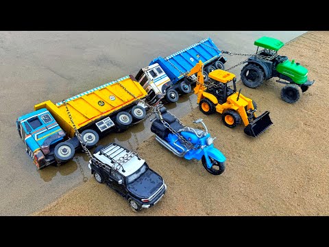 BharatBenz Truck Tata Tipper Riverside Accident Pulling Out Car Bike Jcb3dx Tractor | Jcb Cartoon