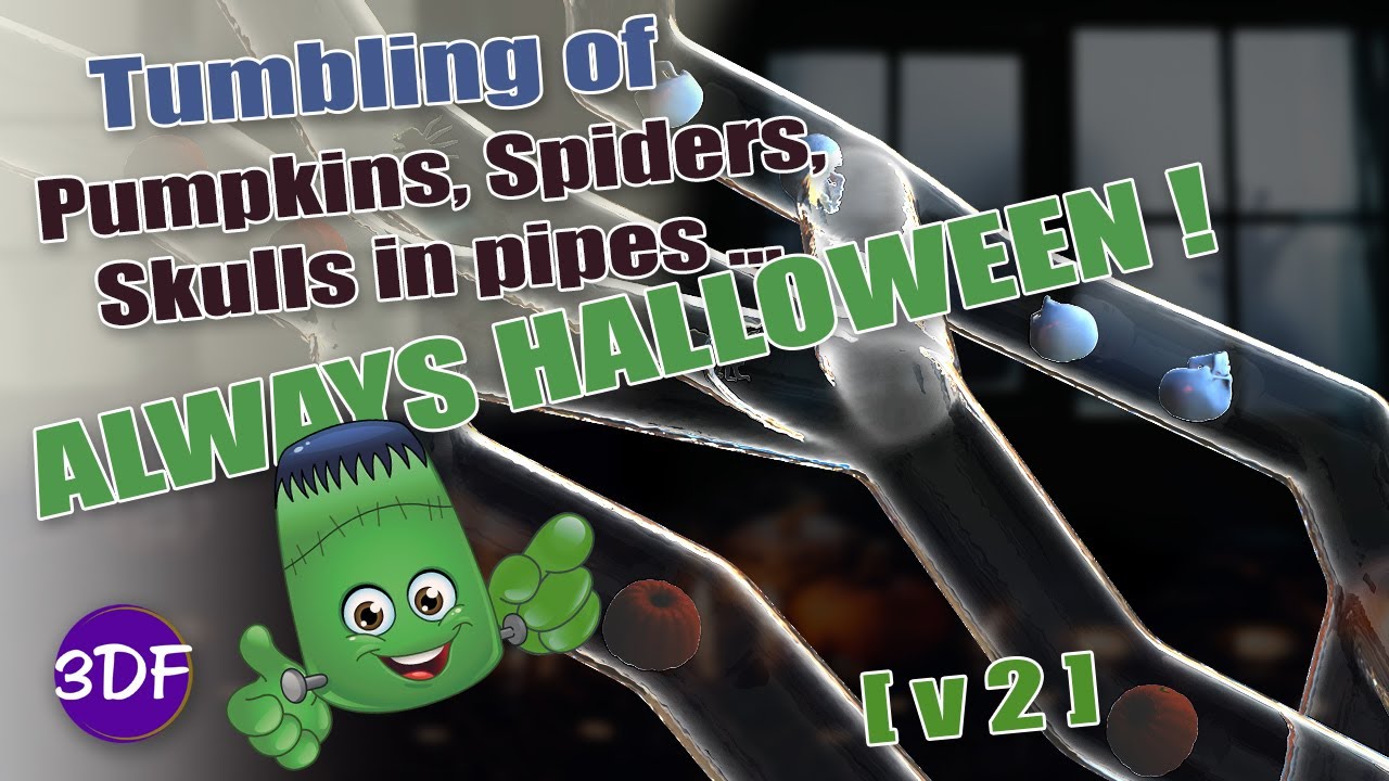Tumbling of Pumpkins Spiders and Skulls in Pipes [v2] Houdini Rigid ...