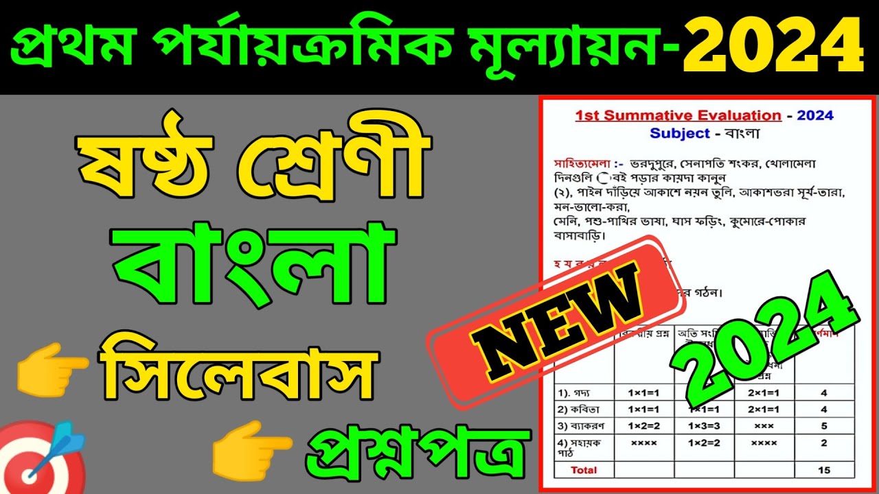 class 6 bangla 1st unit test question paper 2024 || claas 6 first unit ...