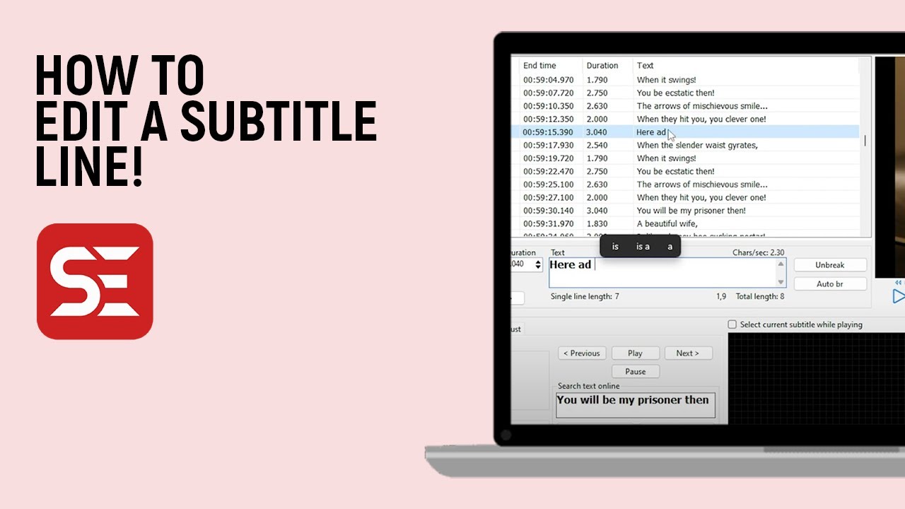 How to edit a subtitle line in subtitle edit software [easy] - YouTube
