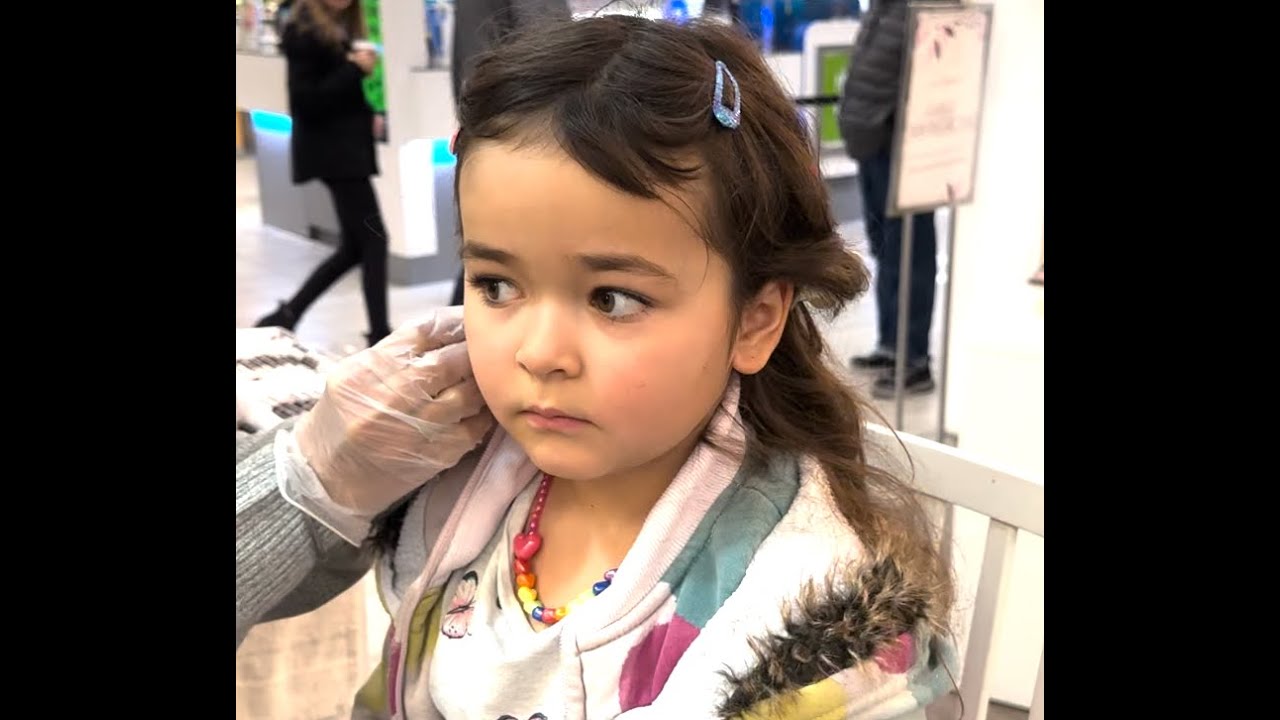 Abby gets her ears pierced! Not that bad, not very scary - YouTube
