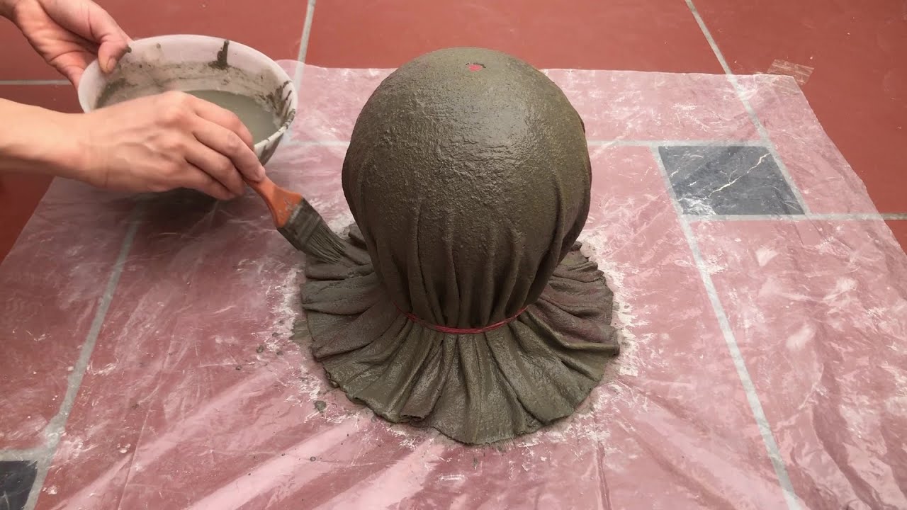 DIY cement pot from fabric - Cement crafting skills at home - YouTube